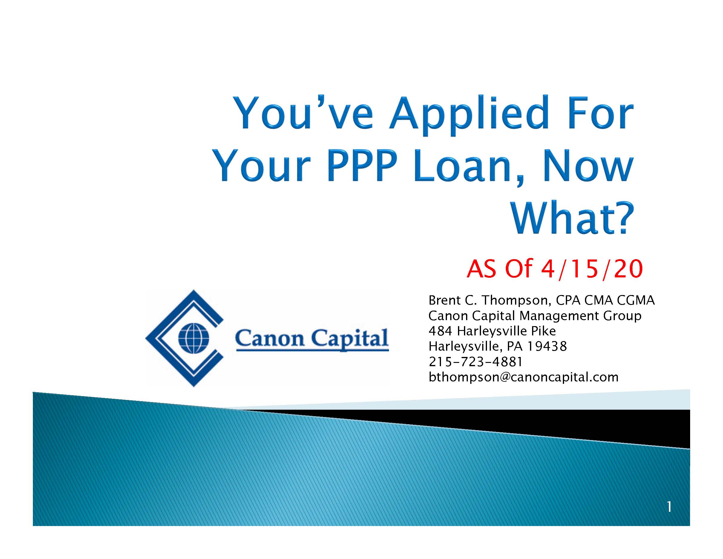 "You've Applied for the PPP Loan, Now What?" Seminar Recording | Canon Capital Management Group, LLC